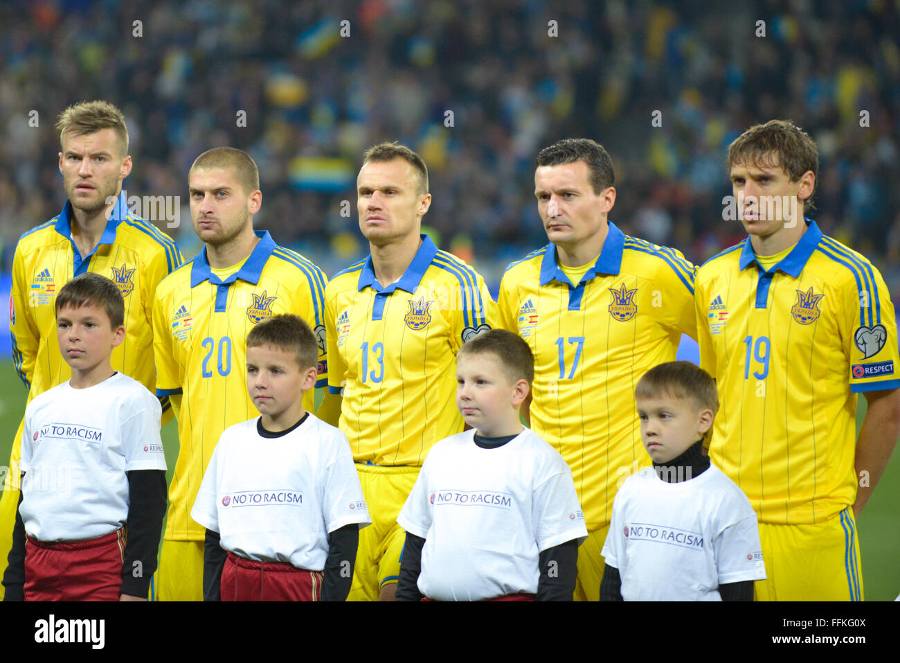 Ukraine football players during the Euro 2016 qualifying soccer match ...