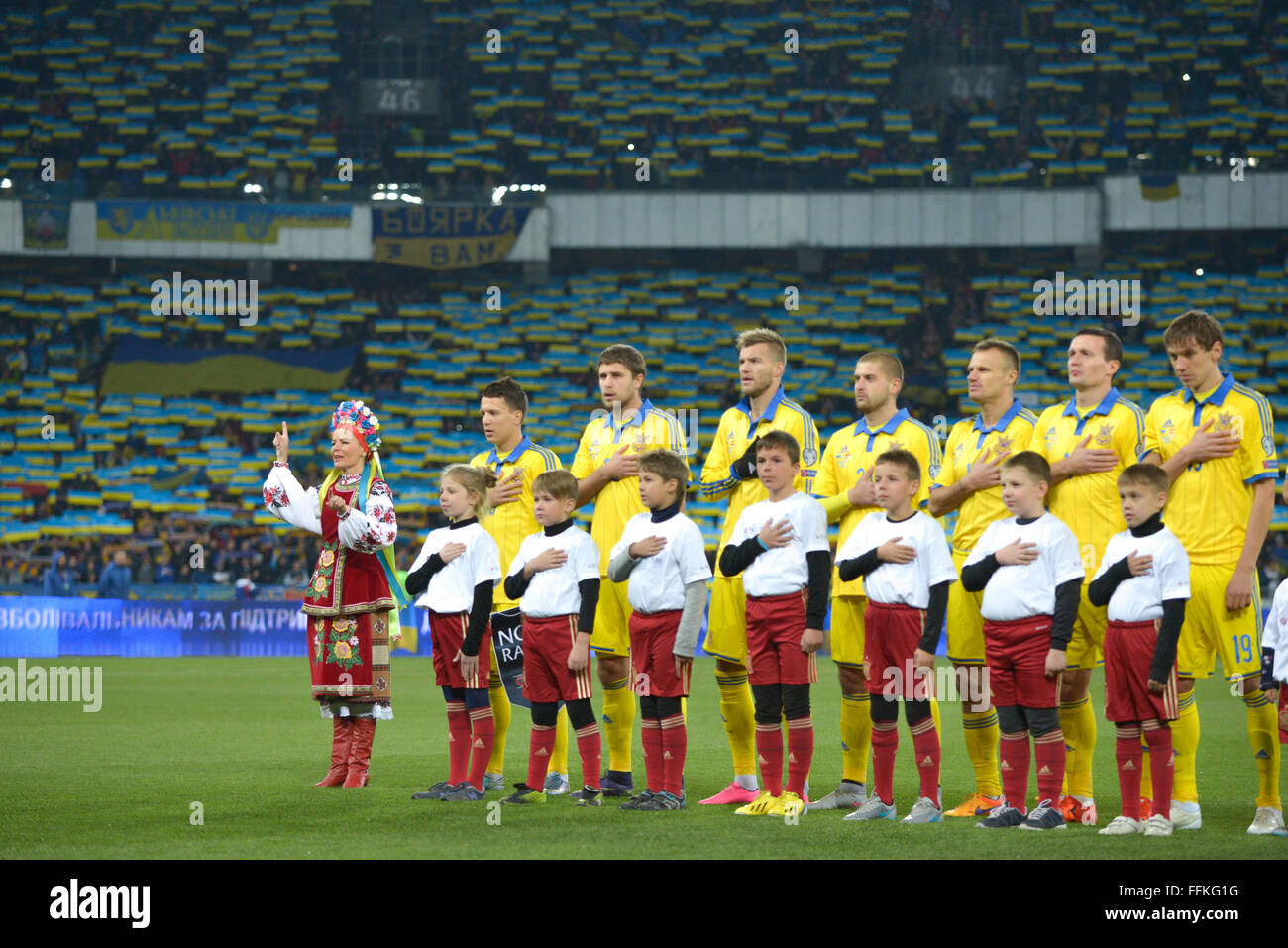 Ukraine football players during the Euro 2016 qualifying soccer match ...