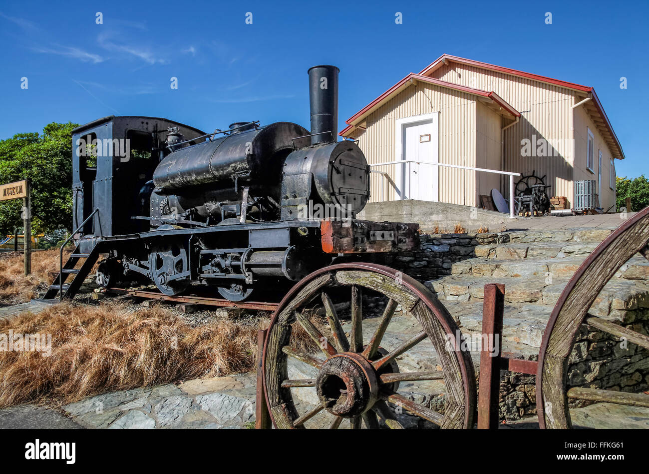 Old steam train in Havelock, Marlborough Sounds, New Zealand Stock ...