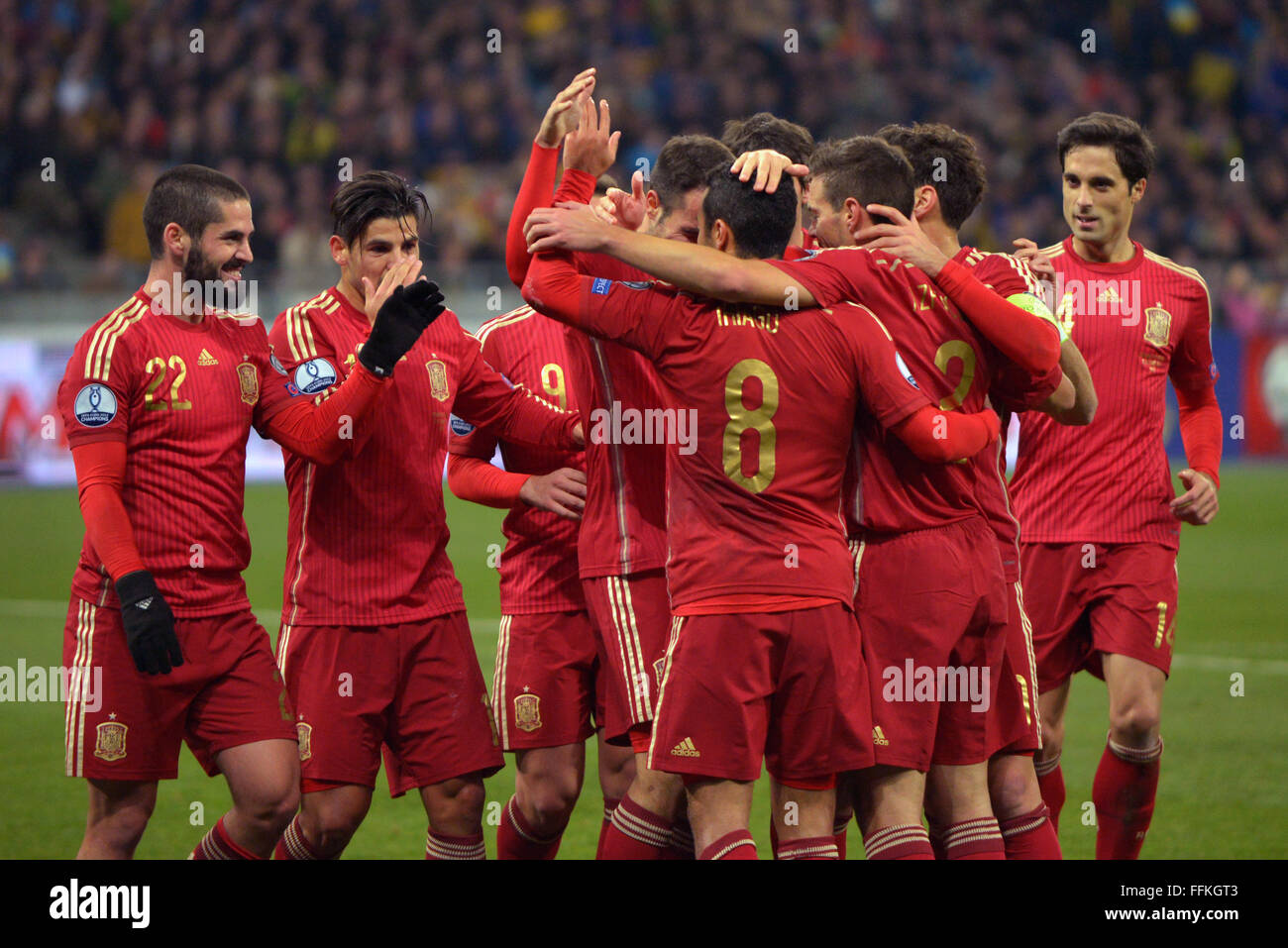 Spain football team during the Euro 2016 qualifying soccer match ...