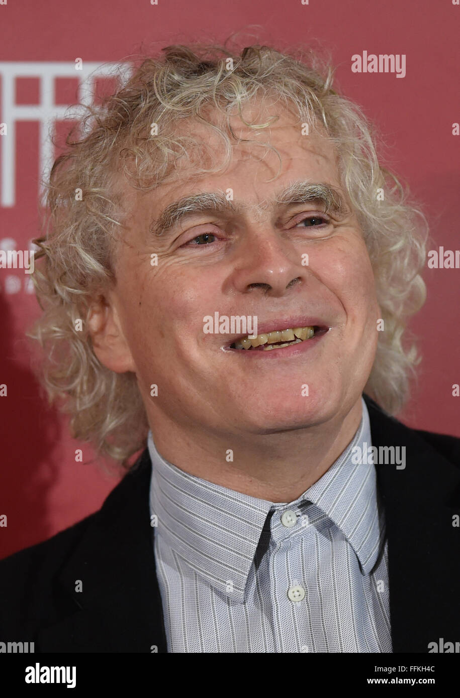 Baden-Baden, Germany. 15th Feb, 2016. Sir Simon Rattle, conductor of ...