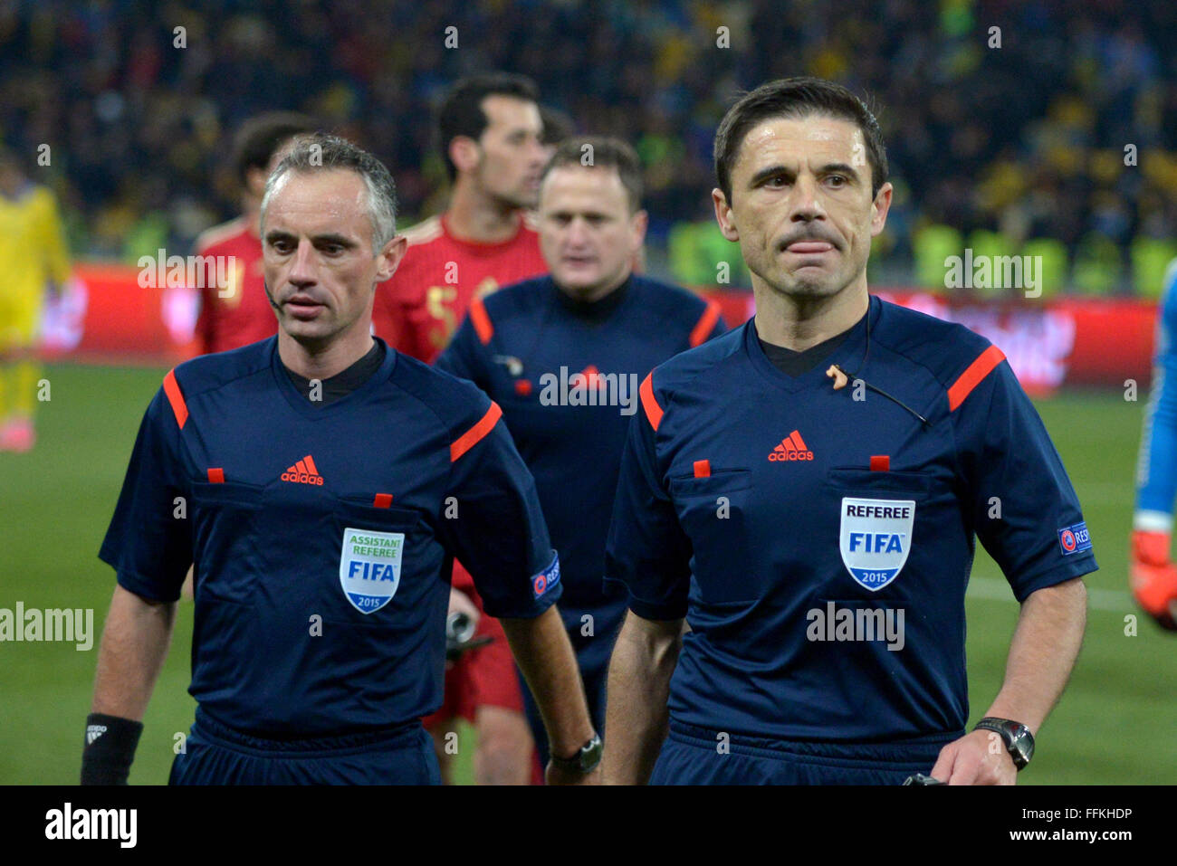 Referees during the Euro 2016 qualifying soccer match between the ...
