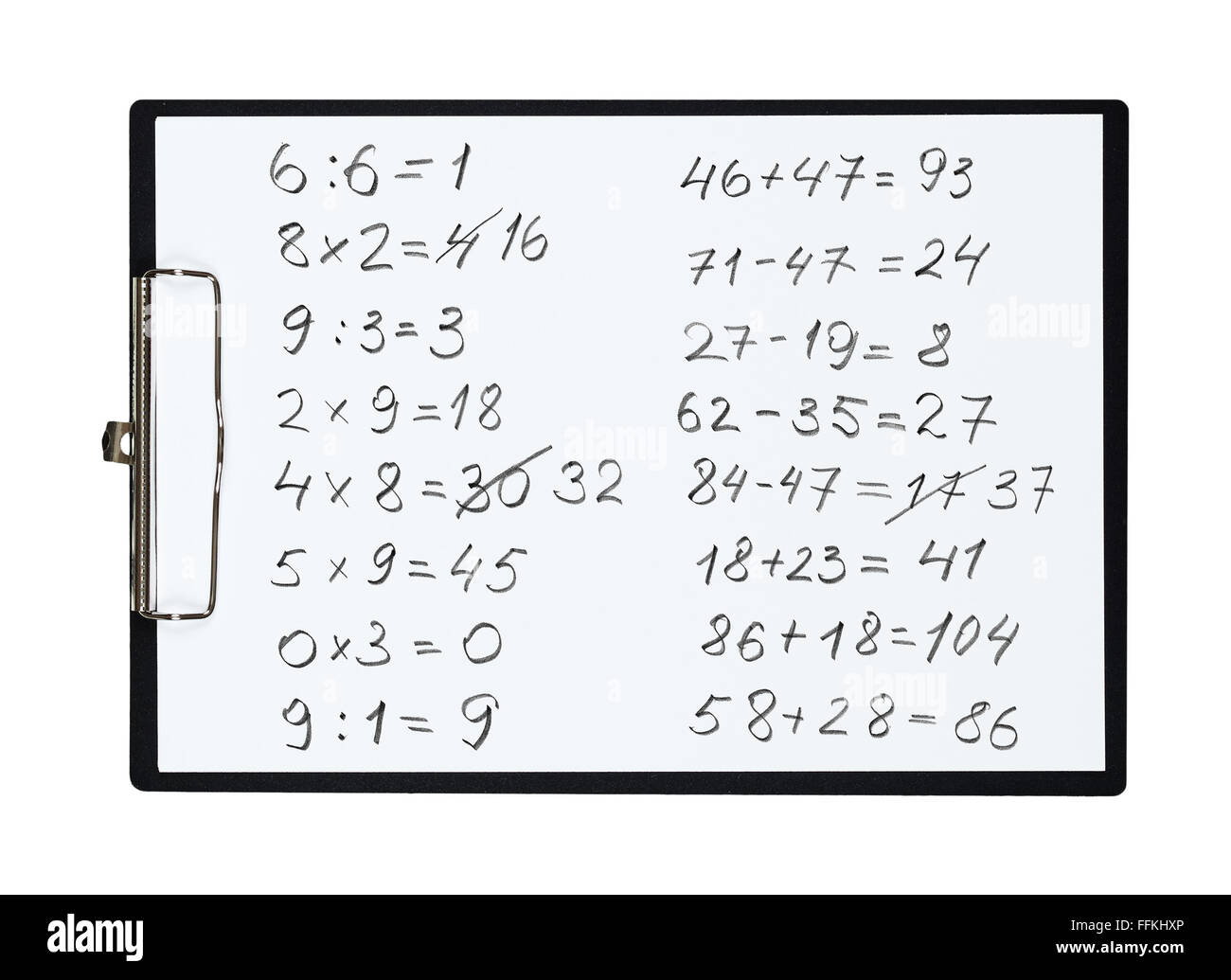 Clipboard and paper sheet with pencil drawing math task, isolated ...