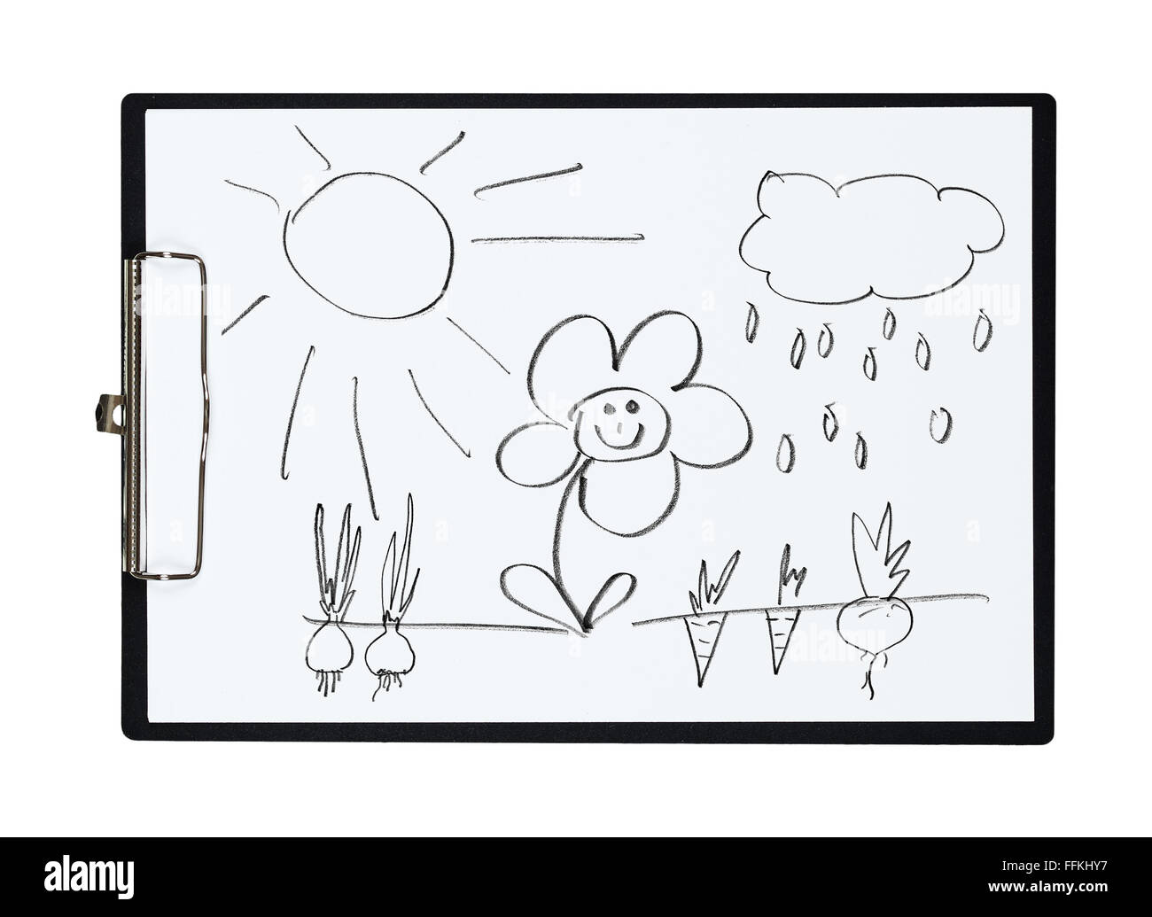 Clipboard and paper sheet with pencil drawing, isolated object Stock ...