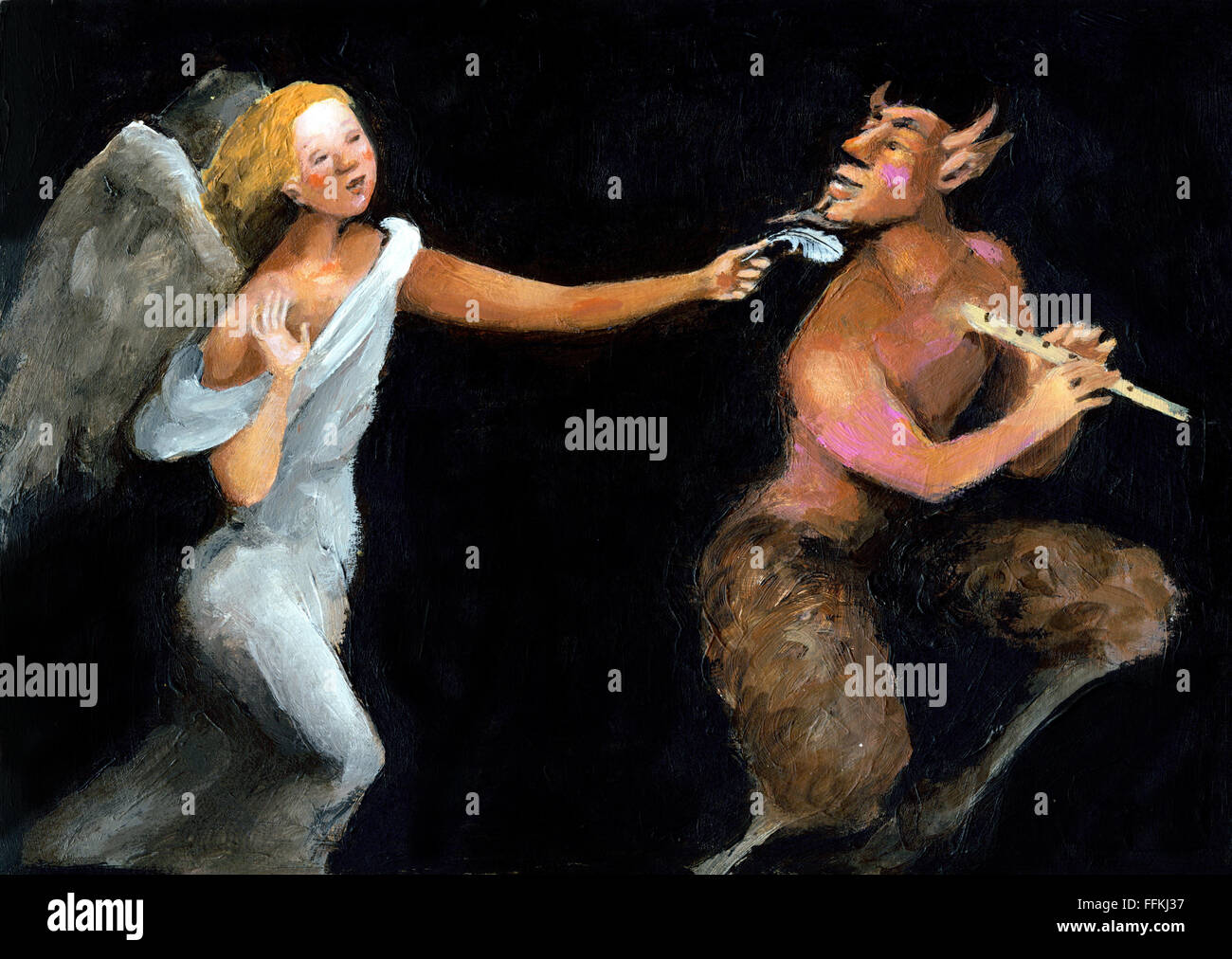 an angel try a satyr Stock Photo - Alamy