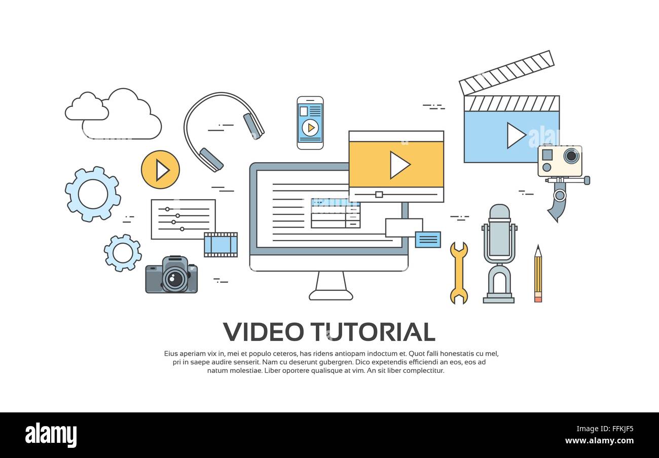 Video Tutorial Editor Concept Modern Technology Set Icons Stock Vector ...