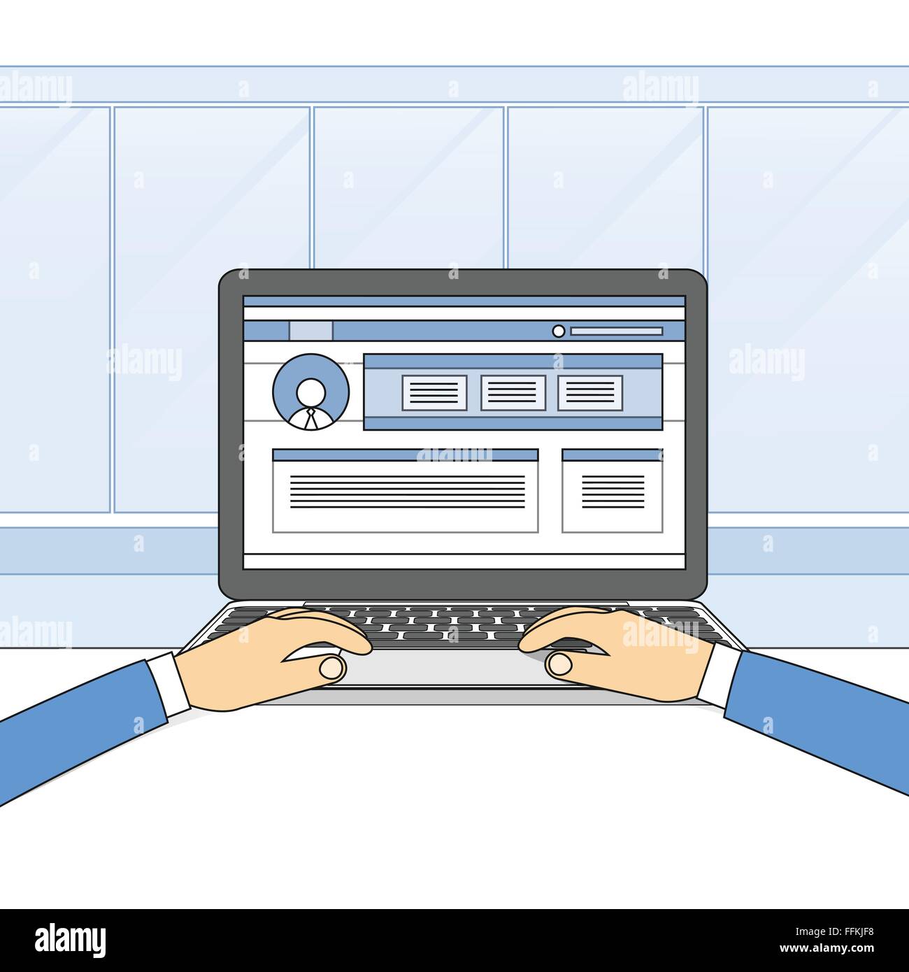 Laptop Computer Hands Type Working Using Computer Stock Vector Image ...