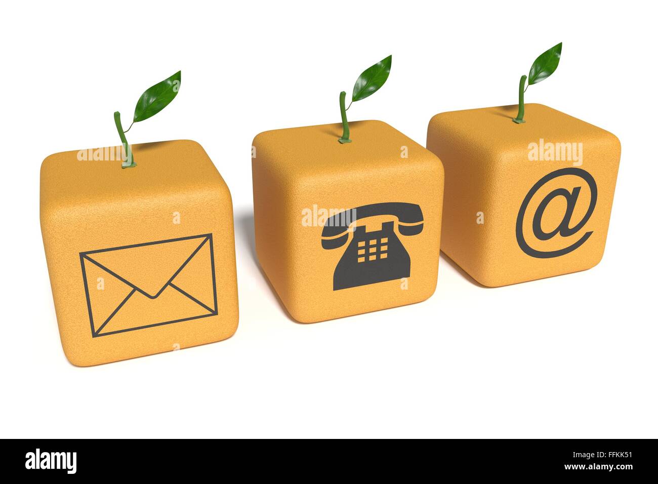 Contact us: orange cubes on a white background Stock Photo - Alamy