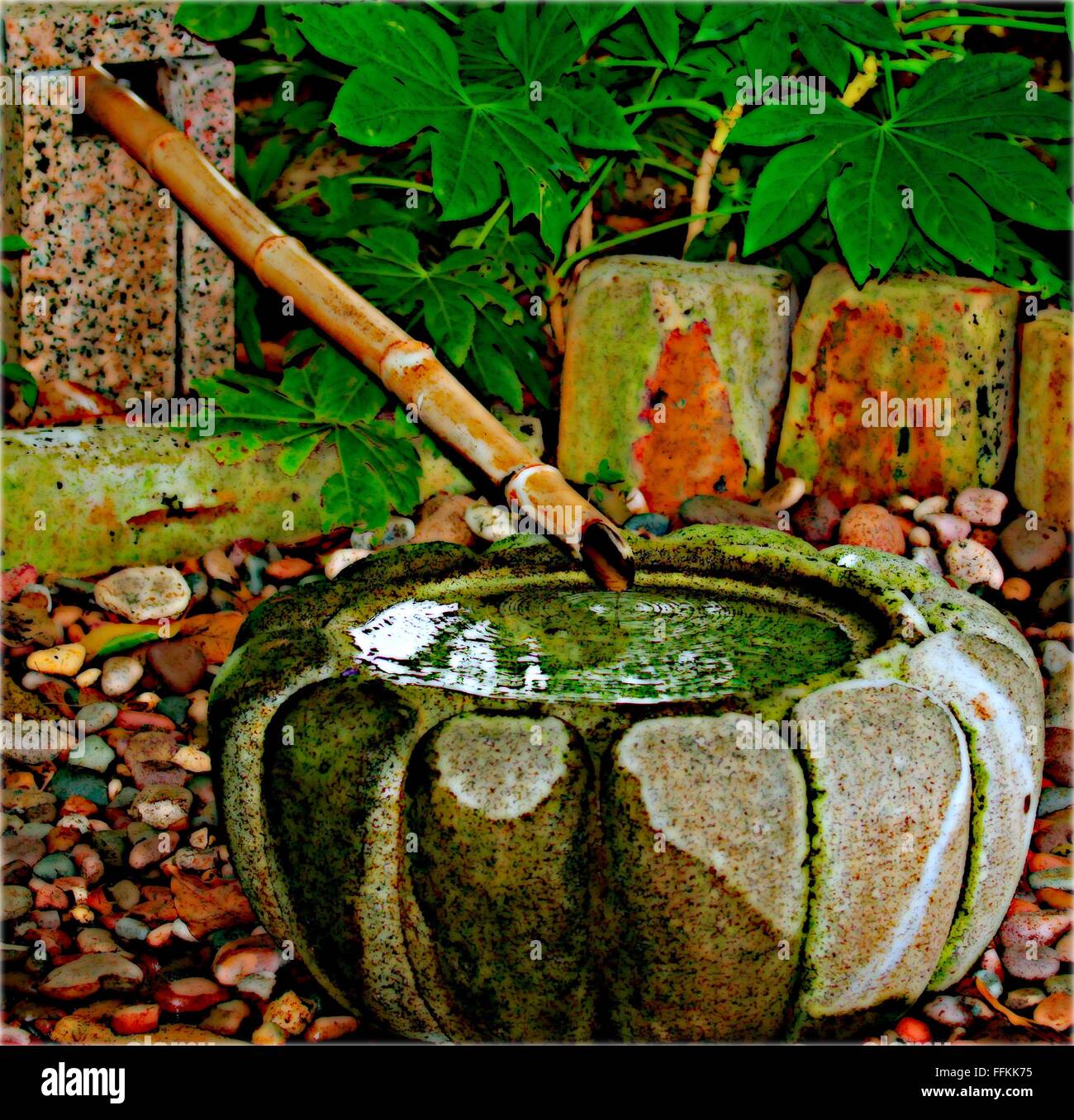 Bamboo Water Bowl Stock Photo - Alamy