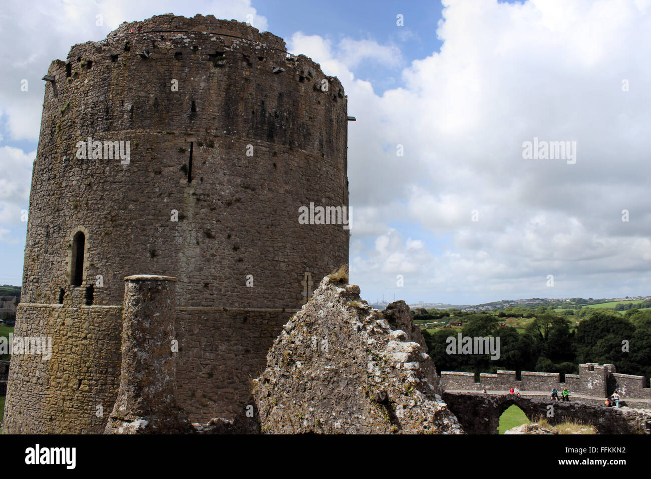 Pembroke Castle walls and tower Pembrokeshire Wales Stock Photo - Alamy