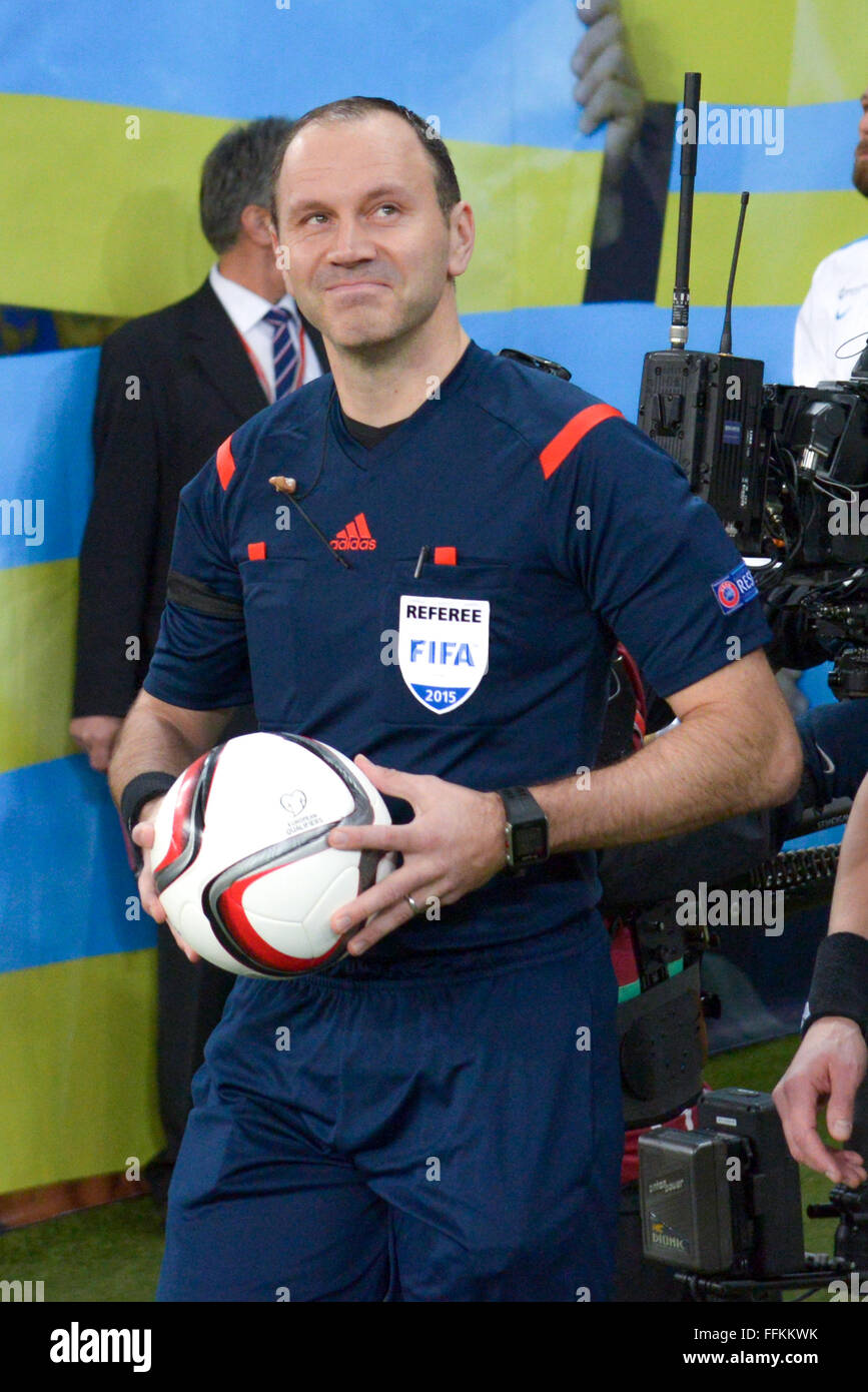 Referee during the UEFA EURO 2016 play-off soccer match between Ukraine ...