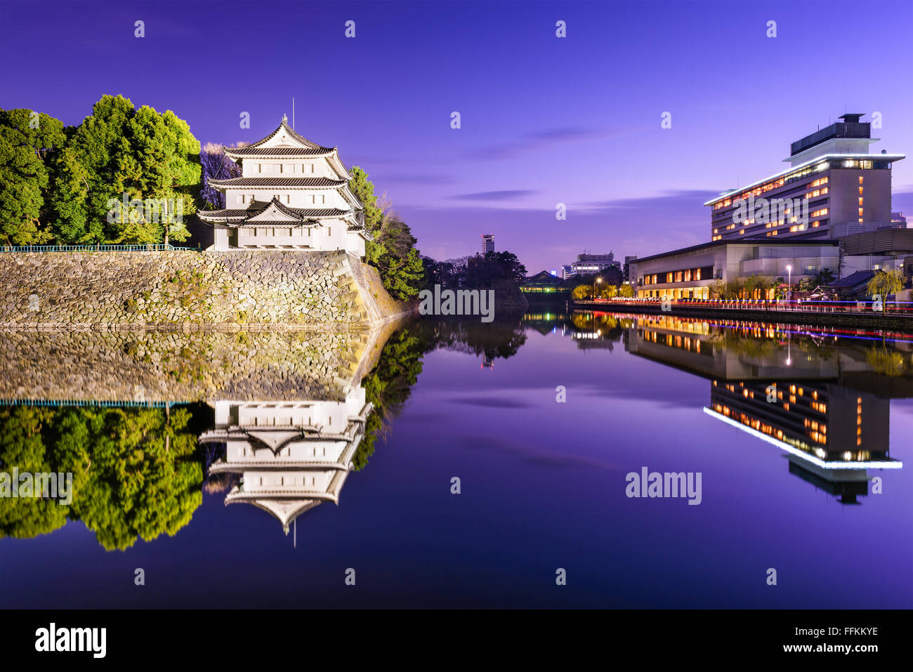Nagoya, Japan castle moat at twilight Stock Photo - Alamy