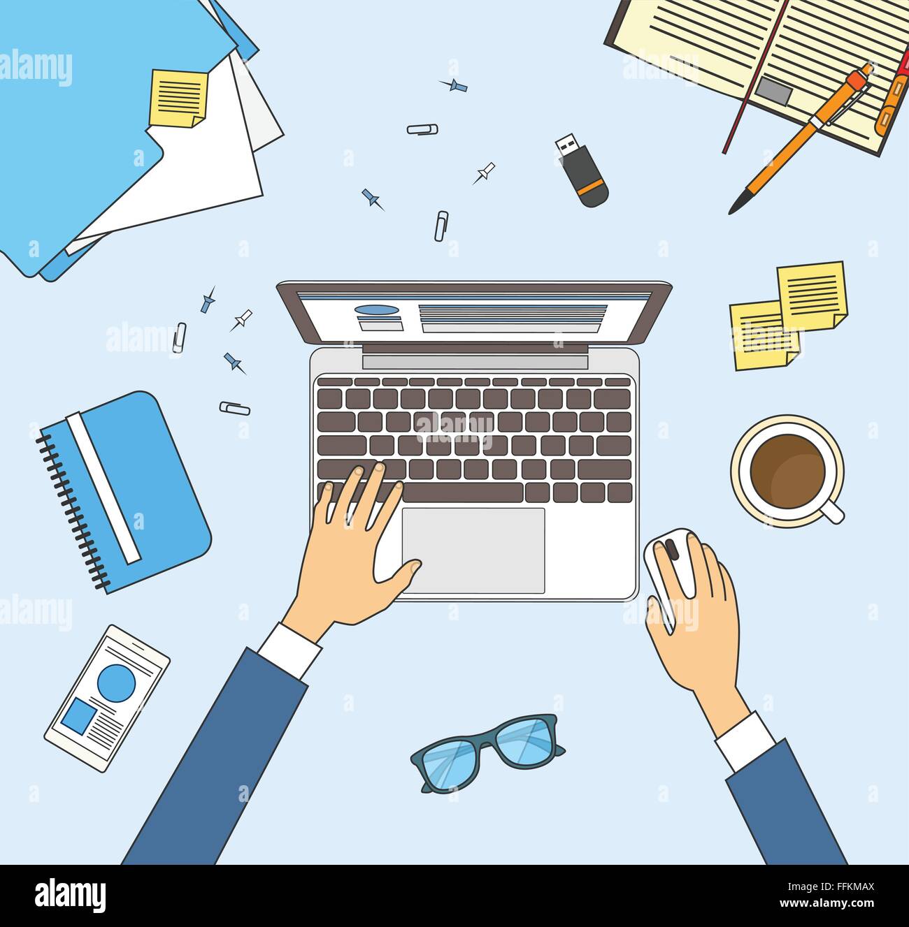 Businessman Workplace Desk Hands Working LaptopBusiness Man Top Angle ...