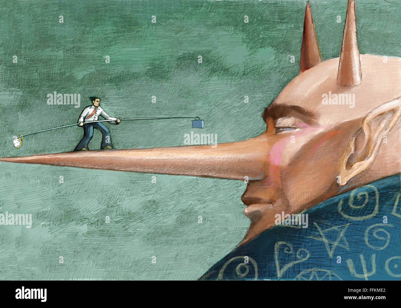 an employee walking in equilibrium over the long nose of the devil ...