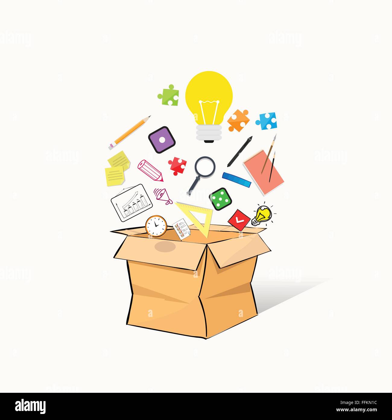 Box Open Different Stationery Writing Materials Hand Draw Stock Vector ...