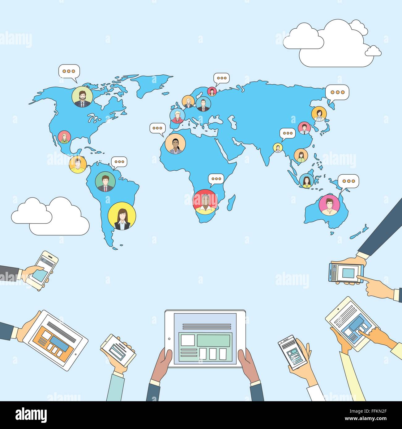 Social Media Communication World Map Concept Internet Network ...