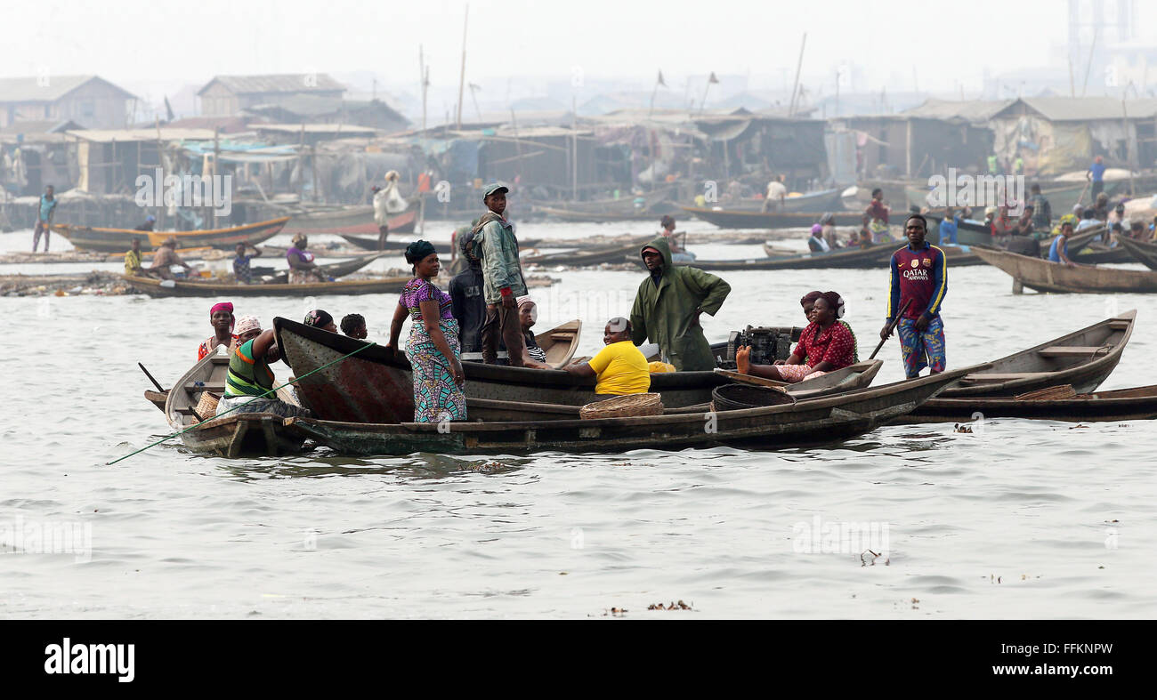 Lagos, Nigeria. 09th Feb, 2016. People in boats on Lagos Lagoon in ...
