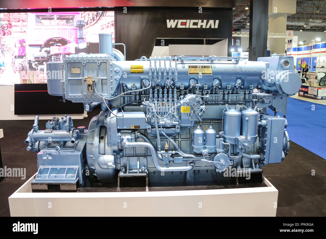A boat engine on display at 9th CNR Eurasia Boat Show in CNR Expo ...