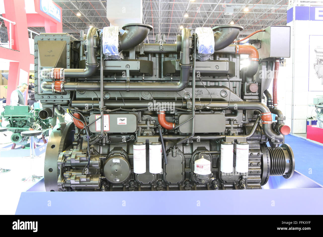 A ship engine on display at 9th CNR Eurasia Boat Show in CNR Expo ...