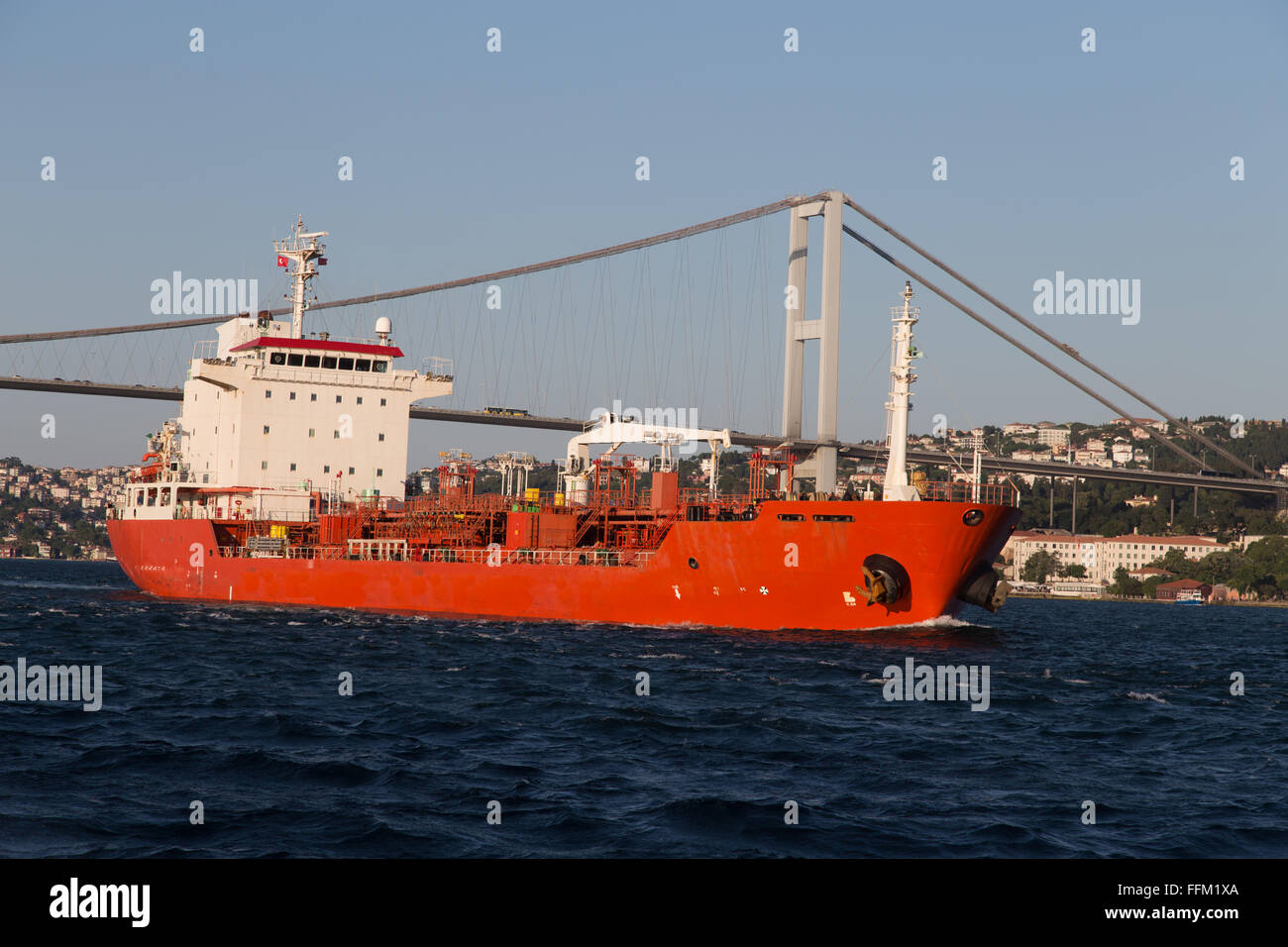 Orange Tanker Ship Passing in Bosphorus Strait Stock Photo - Alamy