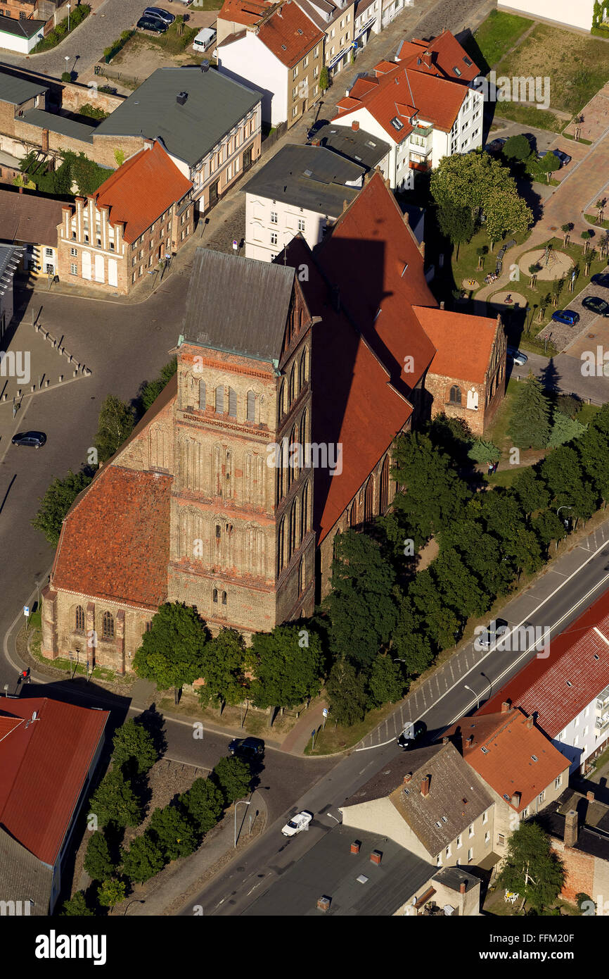 Aerial view, Anklam, churches, Peene river, market square, Anklam ...