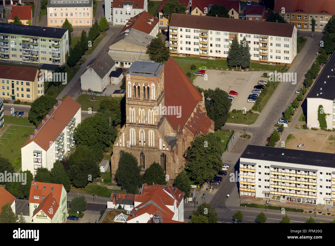 Aerial view, Anklam, churches, Peene river, market square, Anklam ...