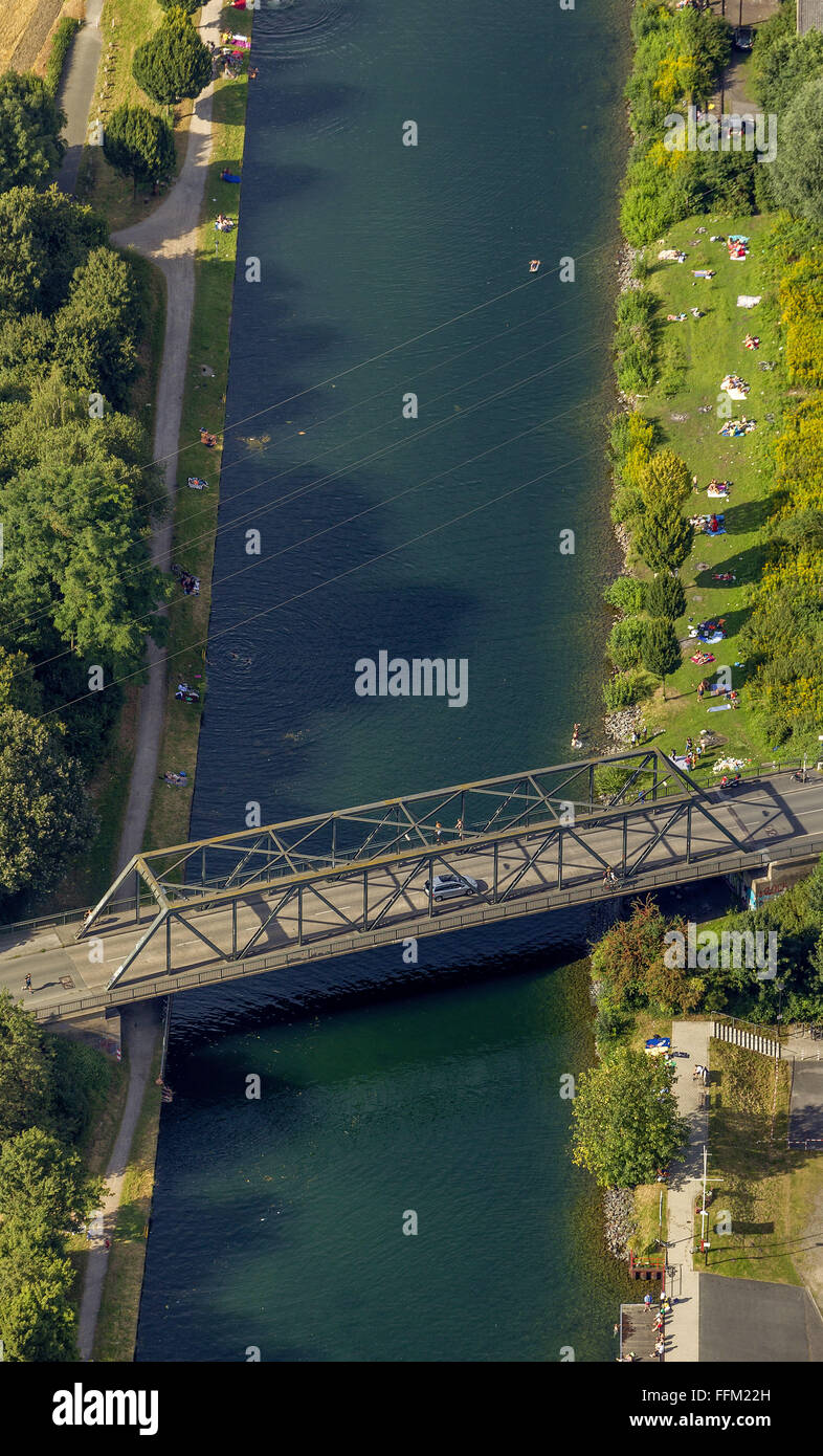 Aerial view, Dortmund-Ems Canal north of the port of Dortmund, regatta ...