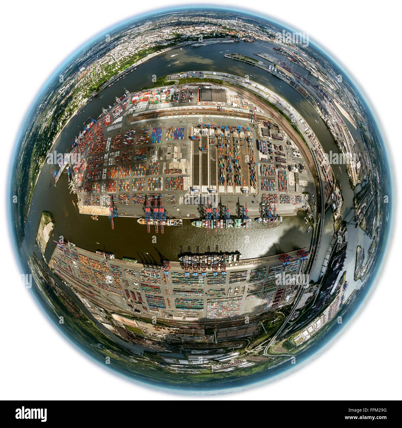 Aerial view, container port, Waltershof harbor, container ships ...