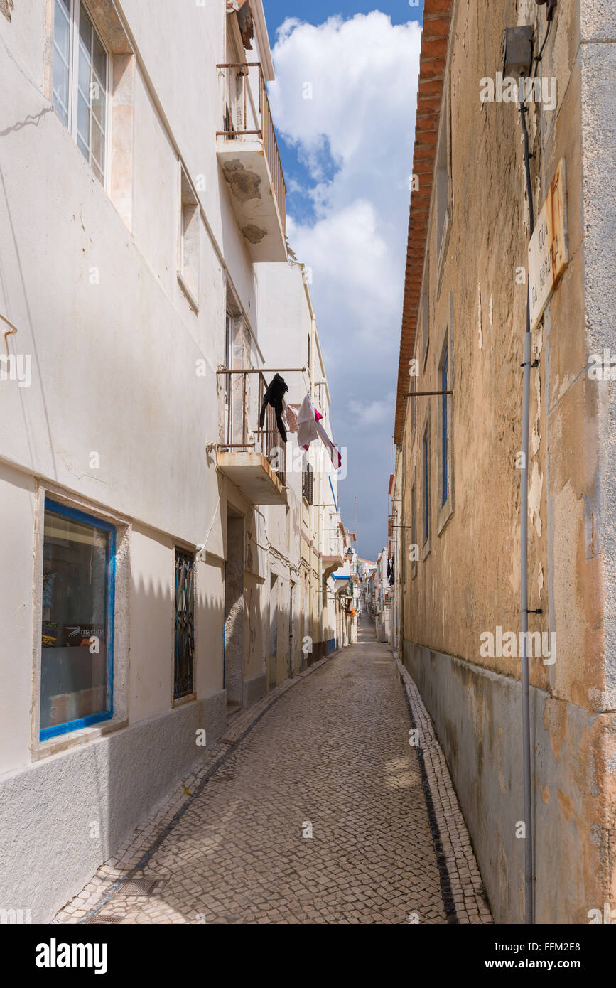 Street view of Nazare. City of tourist destination on the Atlantic ...