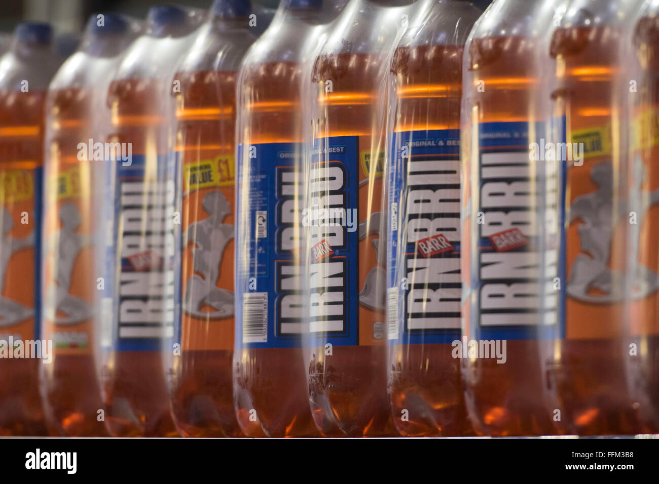 Irn Bru soft drink in bottles in a warehouse Stock Photo - Alamy