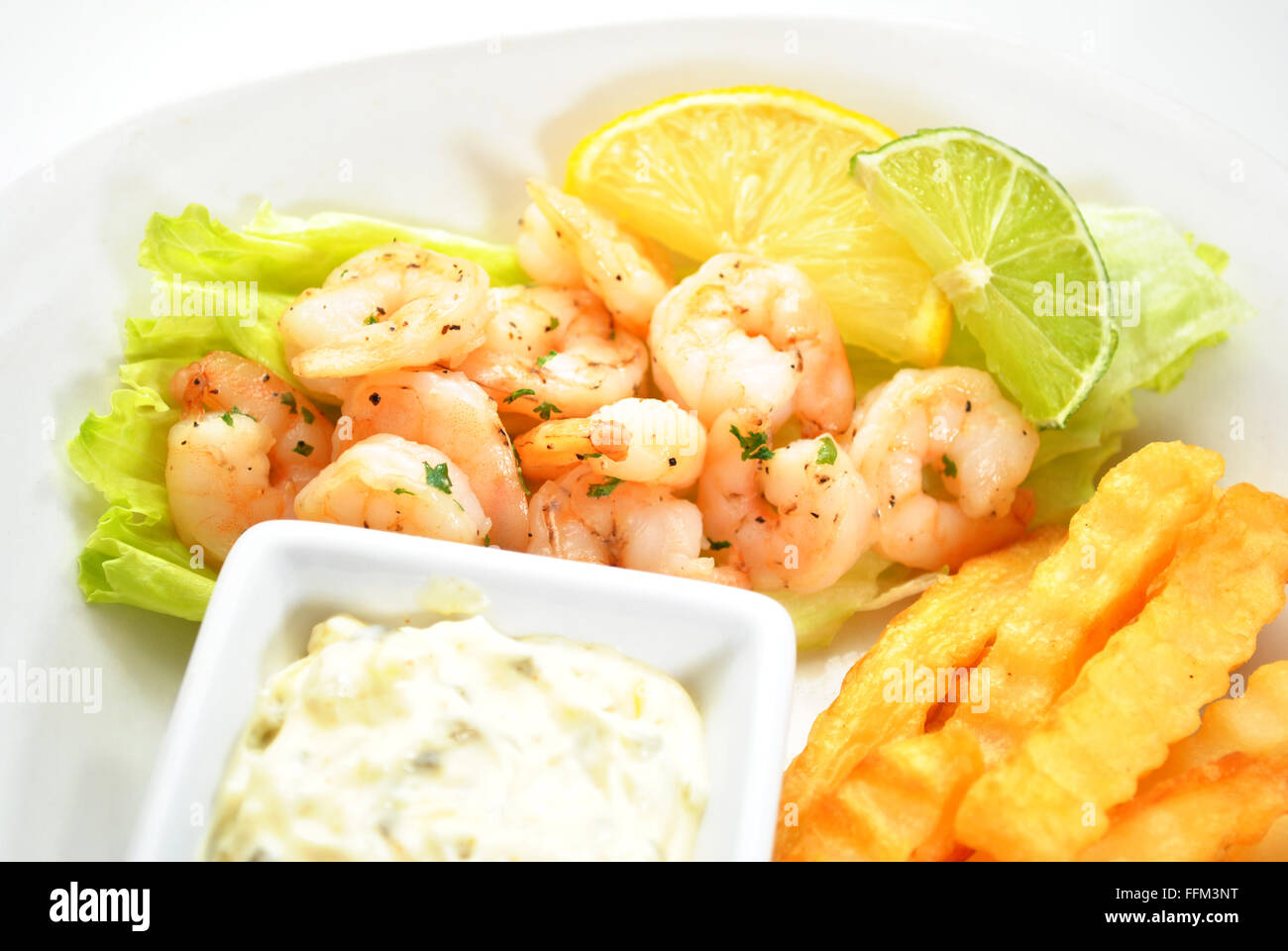 Shrimp Salad and Fries for Lunch Stock Photo - Alamy