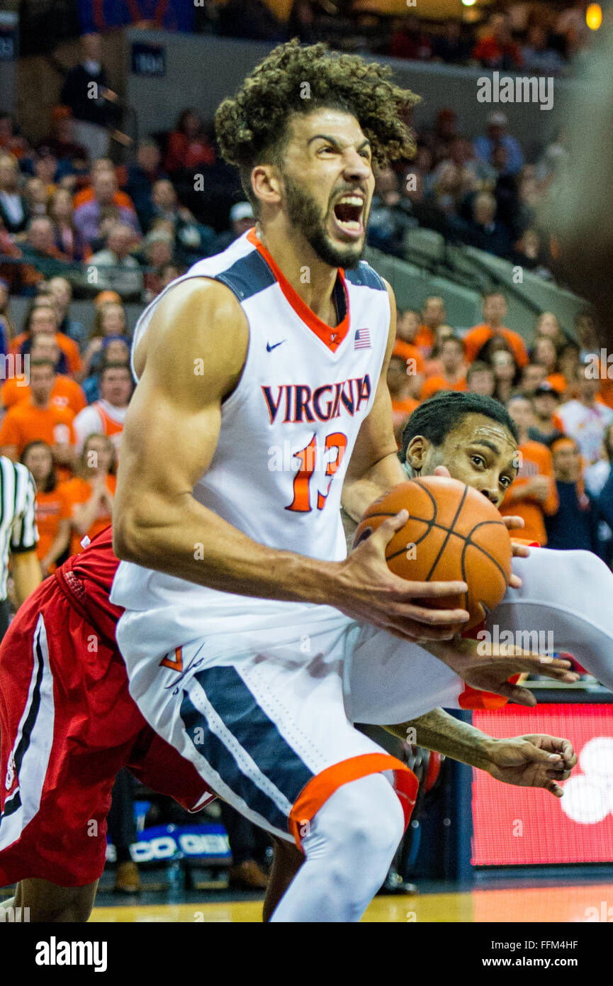 Charlottesville, VA, USA. 15th February, 2016. UVA forward Anthony Gill ...