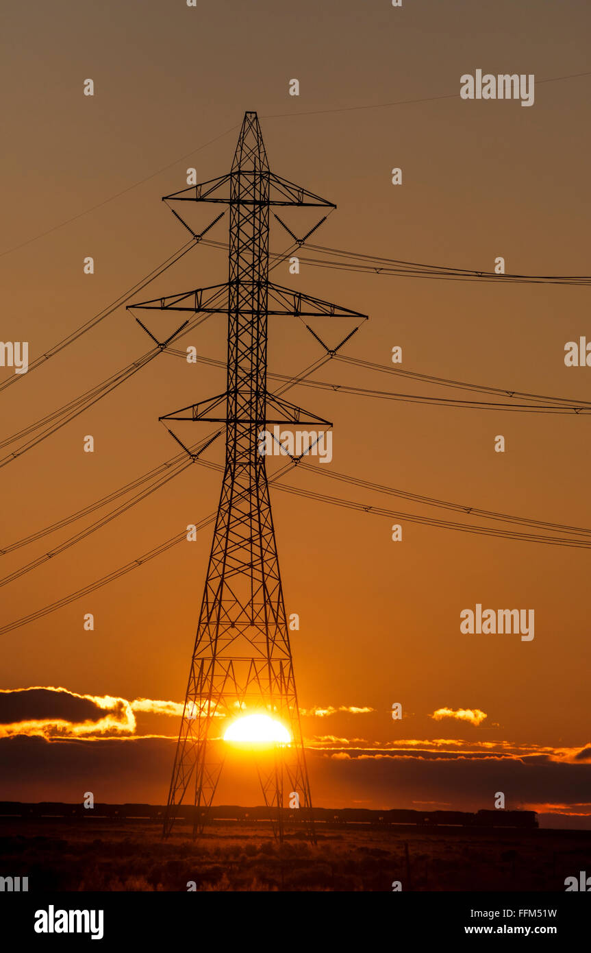Power lines at sunset, Oregon Stock Photo - Alamy