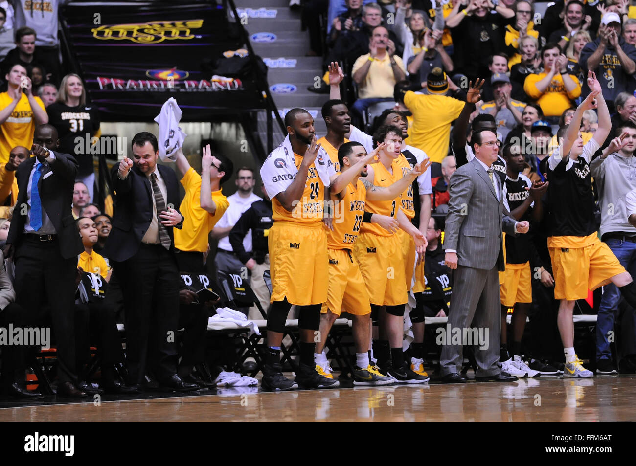 Wichita, Kansas, USA. 15th Feb, 2016. The Wichita State Shocker bench ...