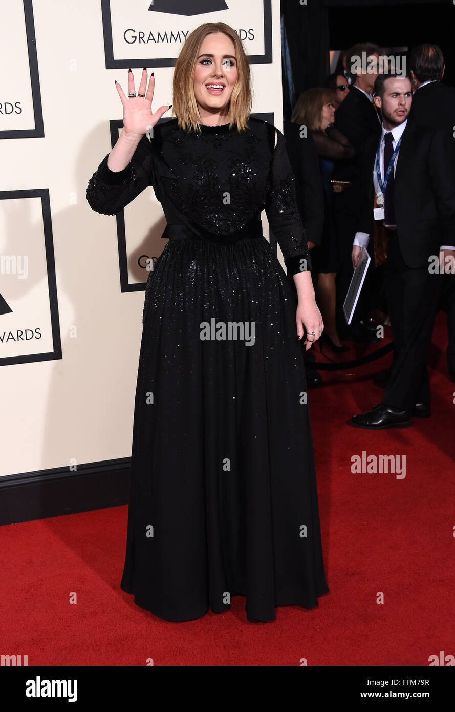 Los Angeles, California, USA. 15th Feb, 2016. Adele arrives for the ...