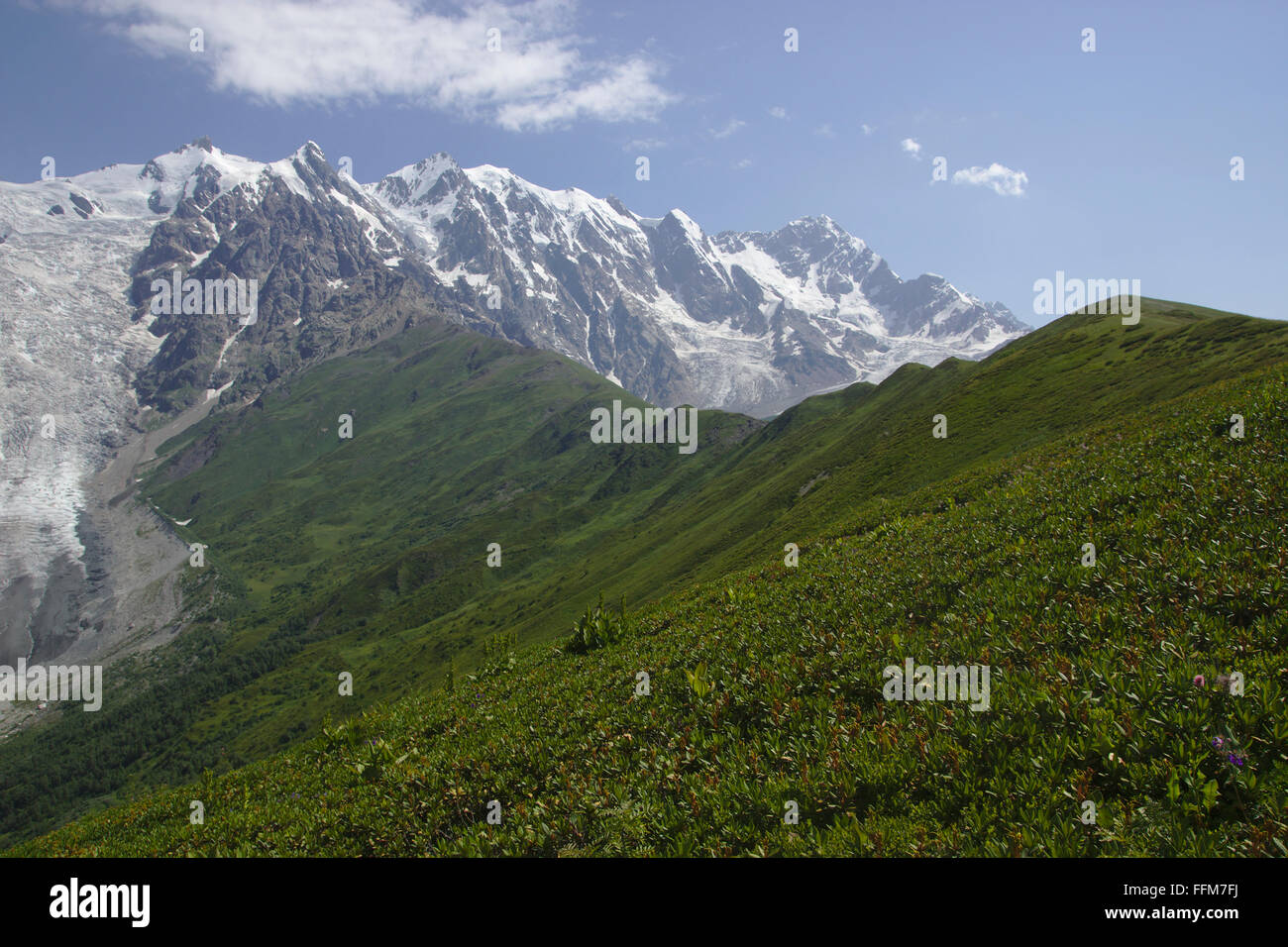 Adishi Glacier, Dzhangi Tau, Shkhara from Chkhunderi Pass, Mestia ...