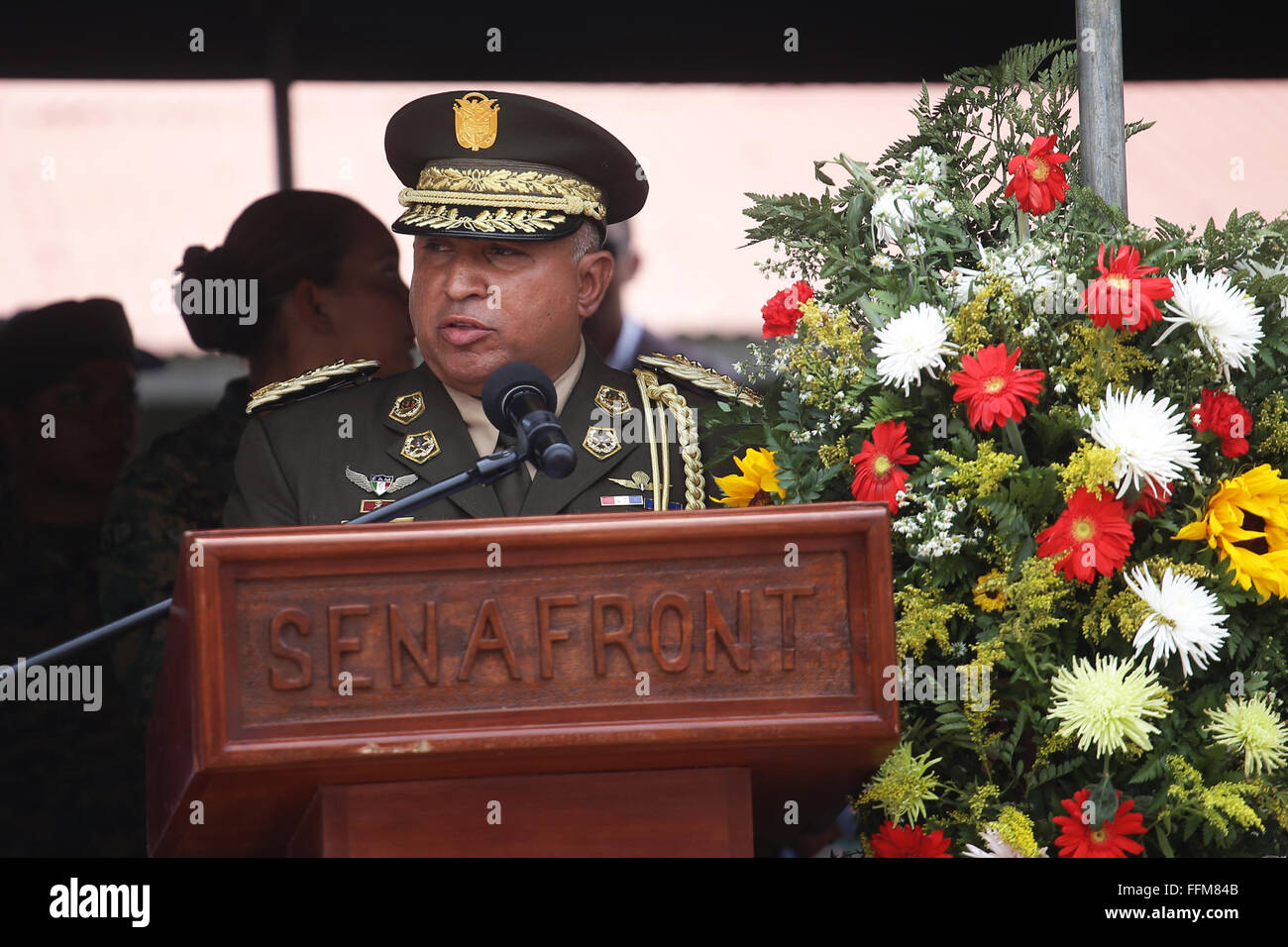 Meteti, Panama. 15th Feb, 2016. Cristian Hayer delivers a speech during ...