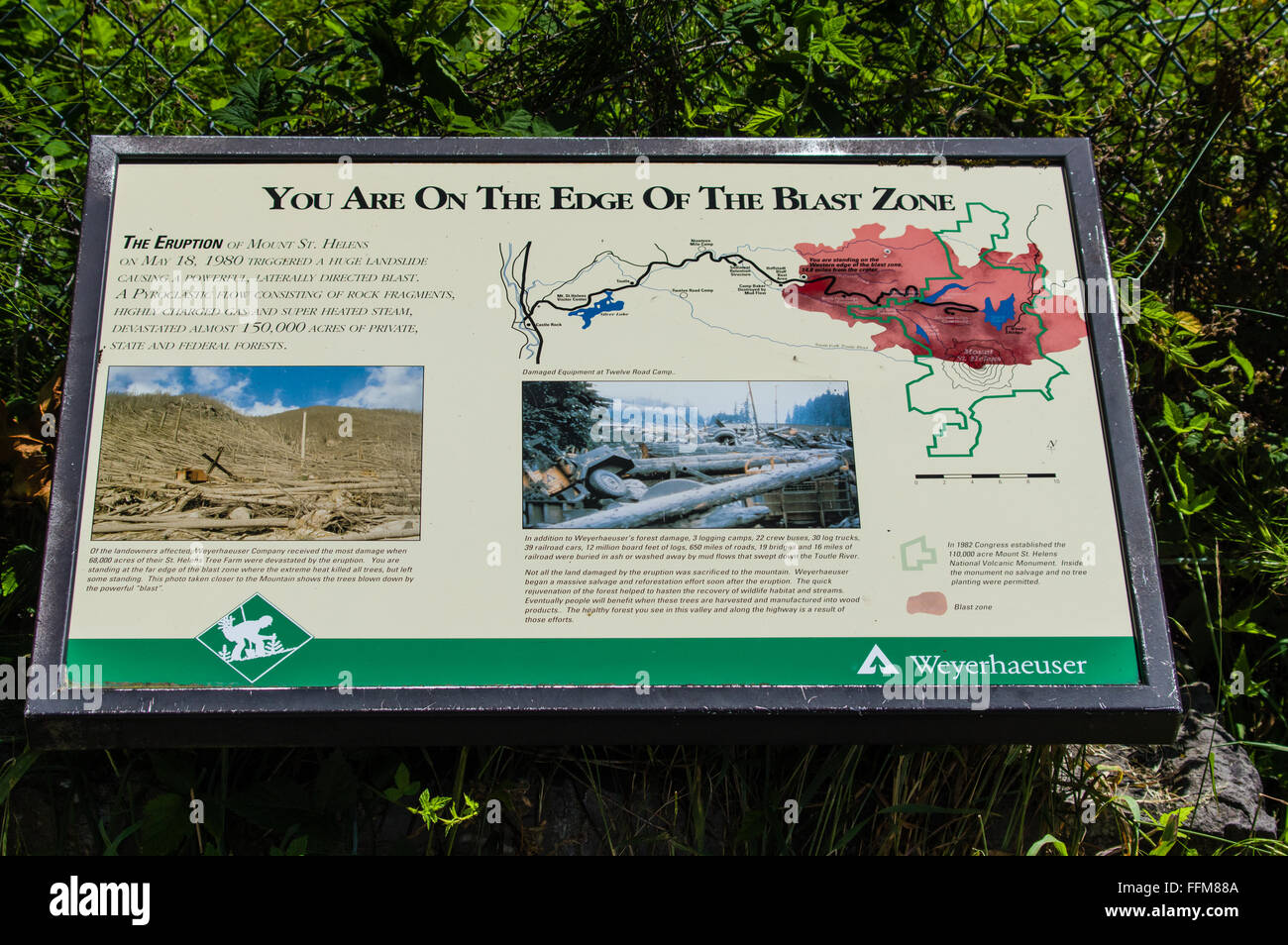 Educational sign showing damage caused by the 1980 eruption of Mount St ...