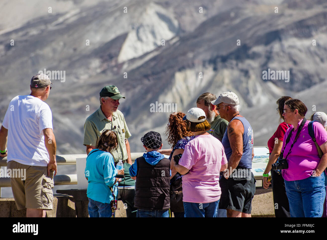 US Forest Service ranger giving a lecture on the 1980 Mount St Helens ...