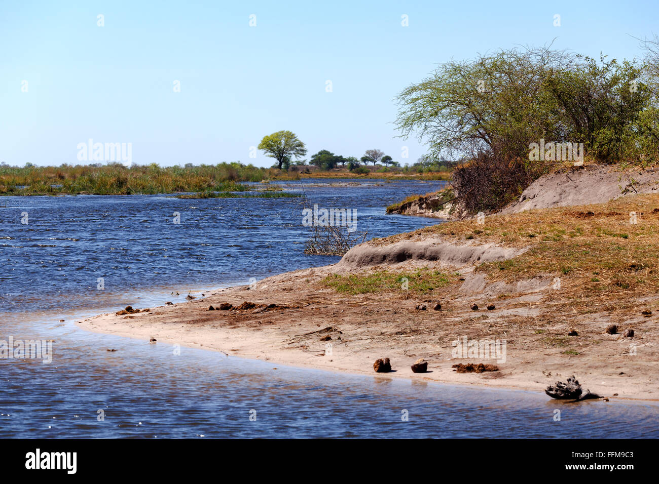 African landscape, river in national park Nambwa on Caprivi Strip ...