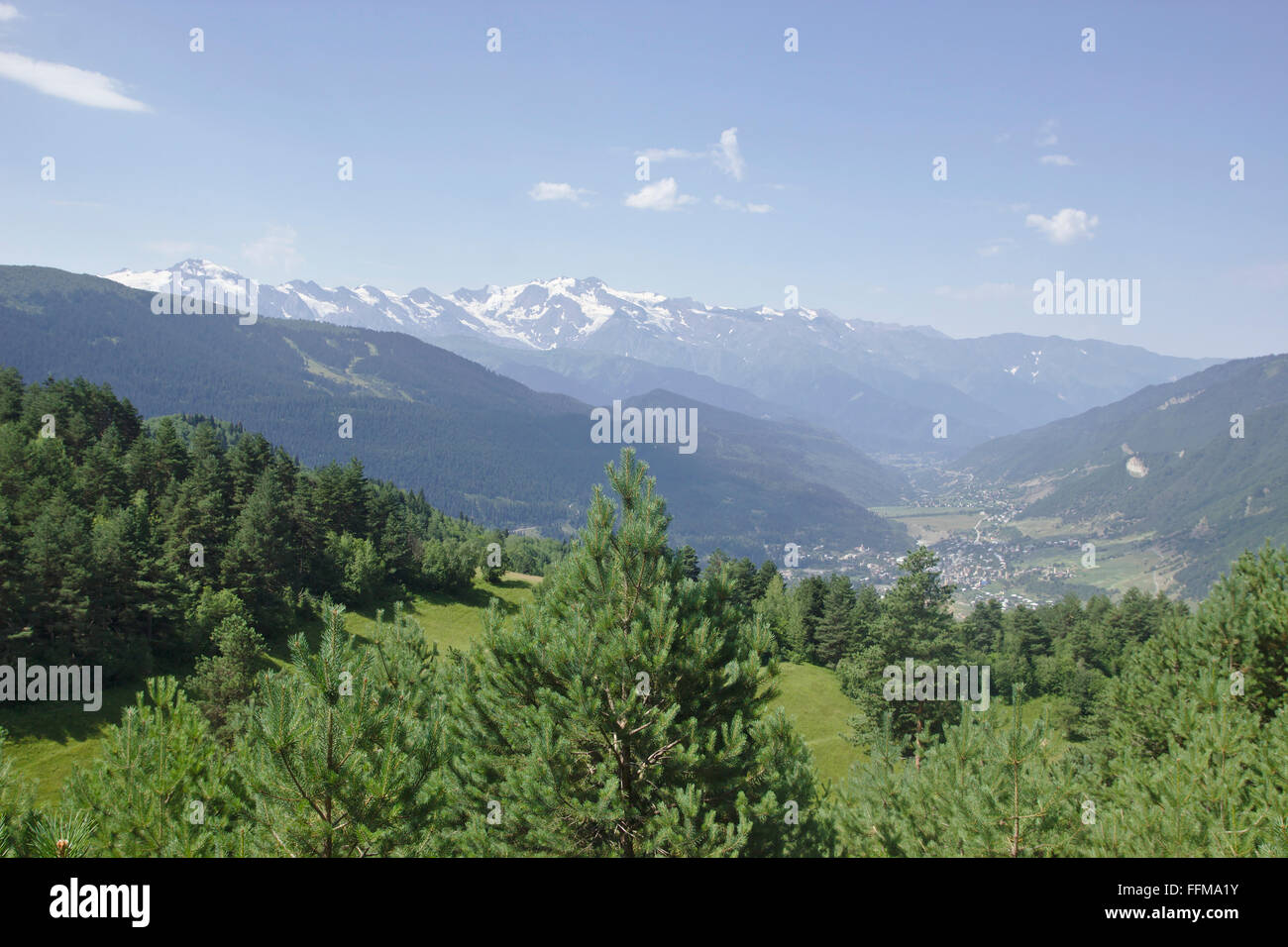 The valley of Mestia with the Svaneti Range, Mestia-Ushguli-Trek, Upper ...