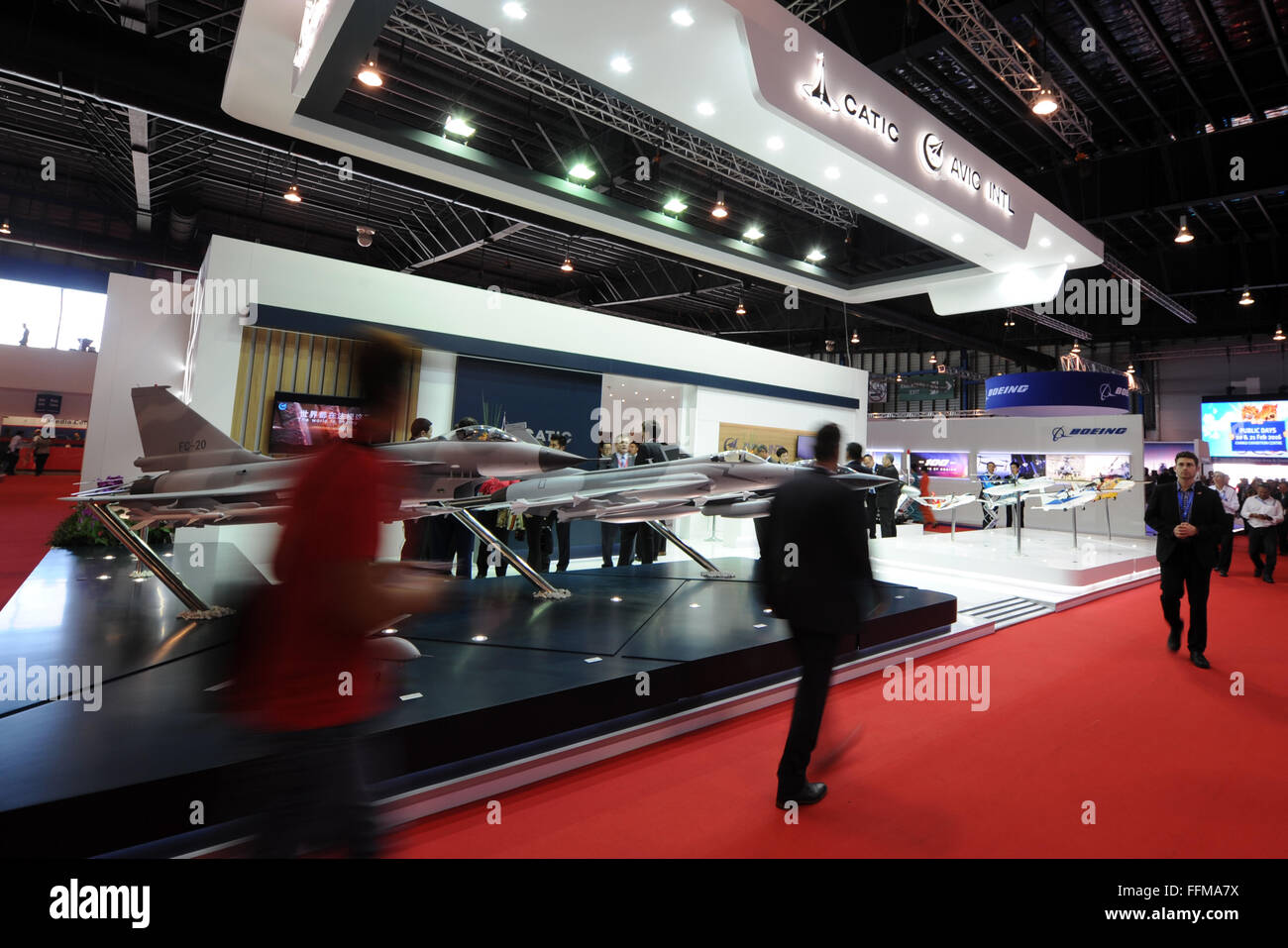 Singapore. 16th Feb, 2016. Audience visit the joint booth of AVIC ...