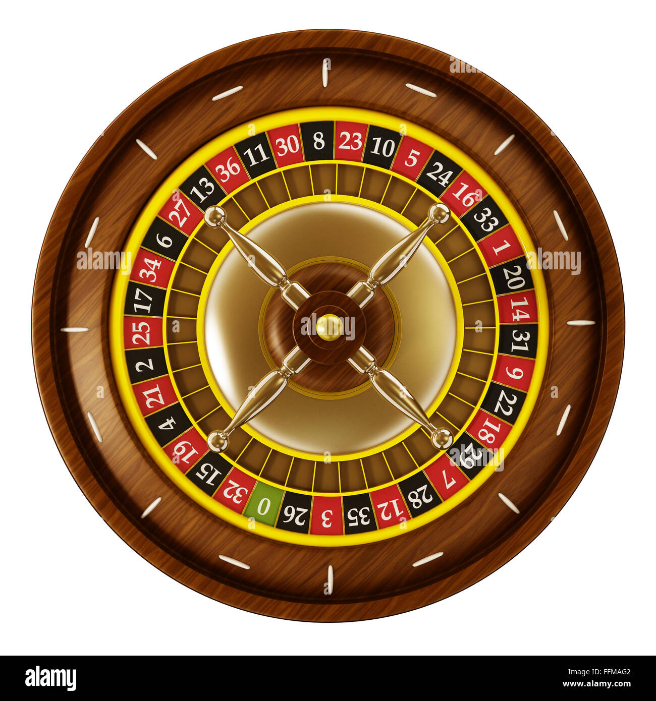 Casino roulette isolated on white background viewed from top angle ...