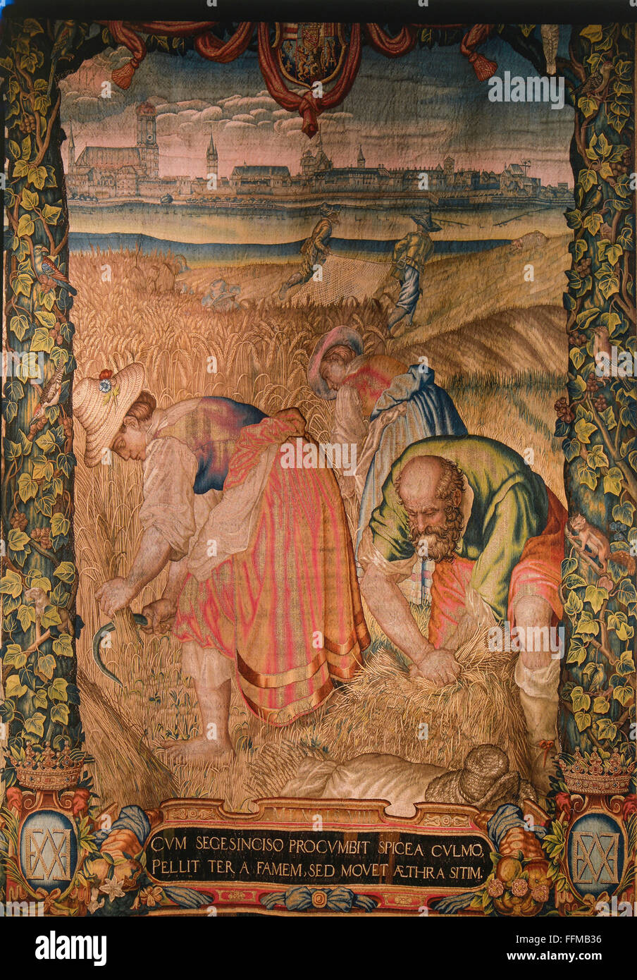 allegories, August, tapestry, detail, grain harvest, by Hans van der ...