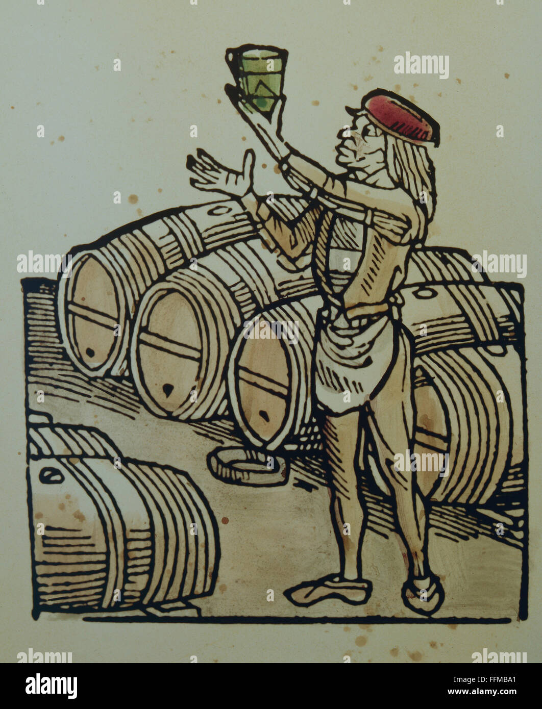 agriculture, viniculture, cellarer checking the new wine, coloured ...