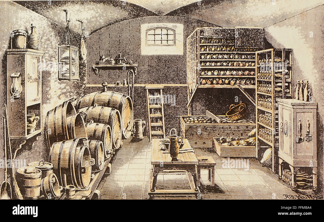 Cellar with stocks of food, 19th century Stock Photo: 95719628 - Alamy