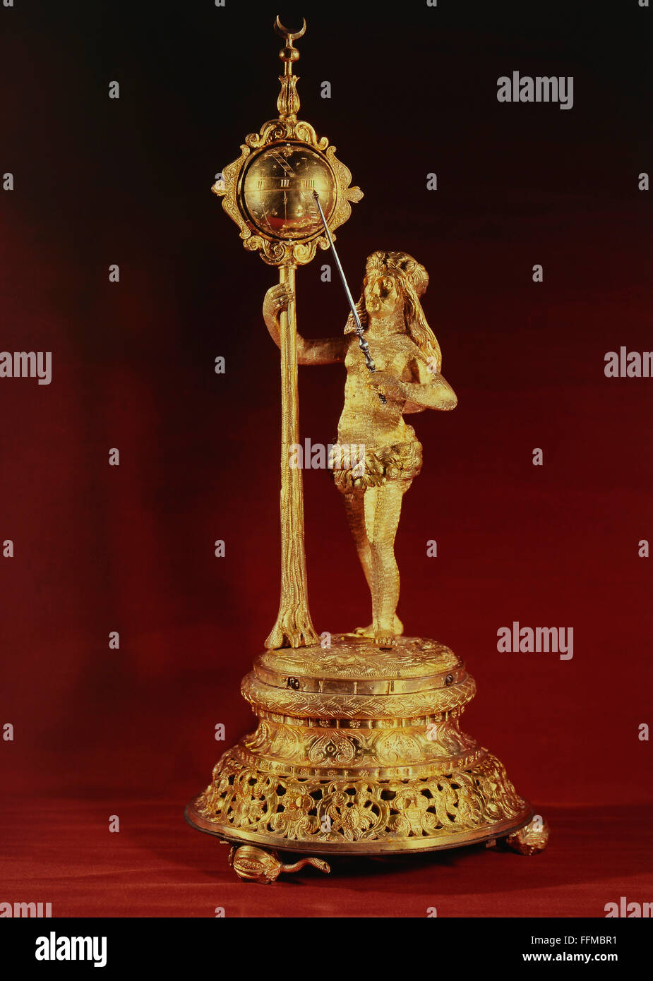 clocks, clock with statuette of a savage woman, Southern Germany, late ...