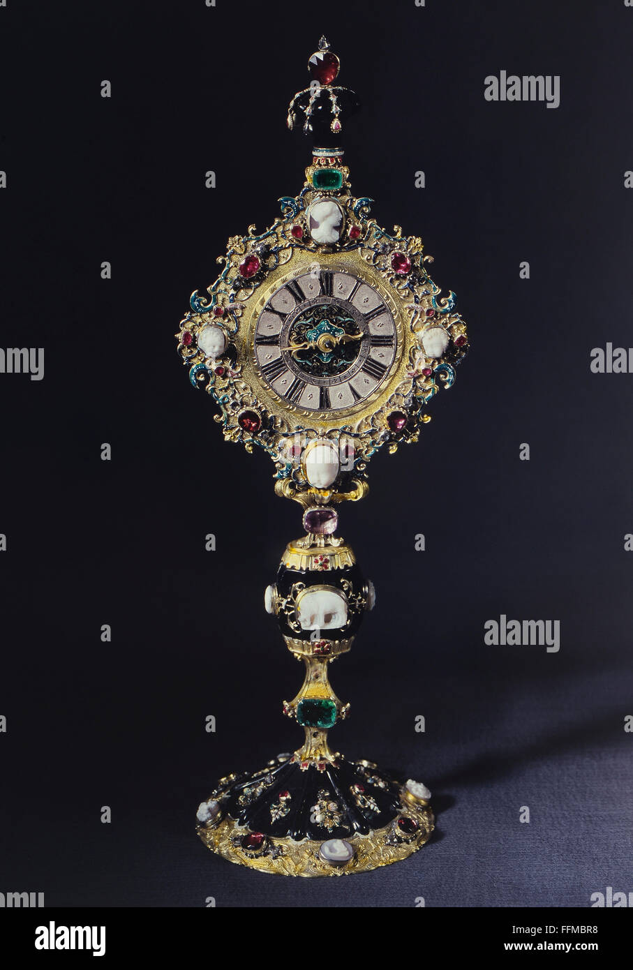 clocks, little table clock, gold, gemstone, cameos, pearl, enamel, by ...