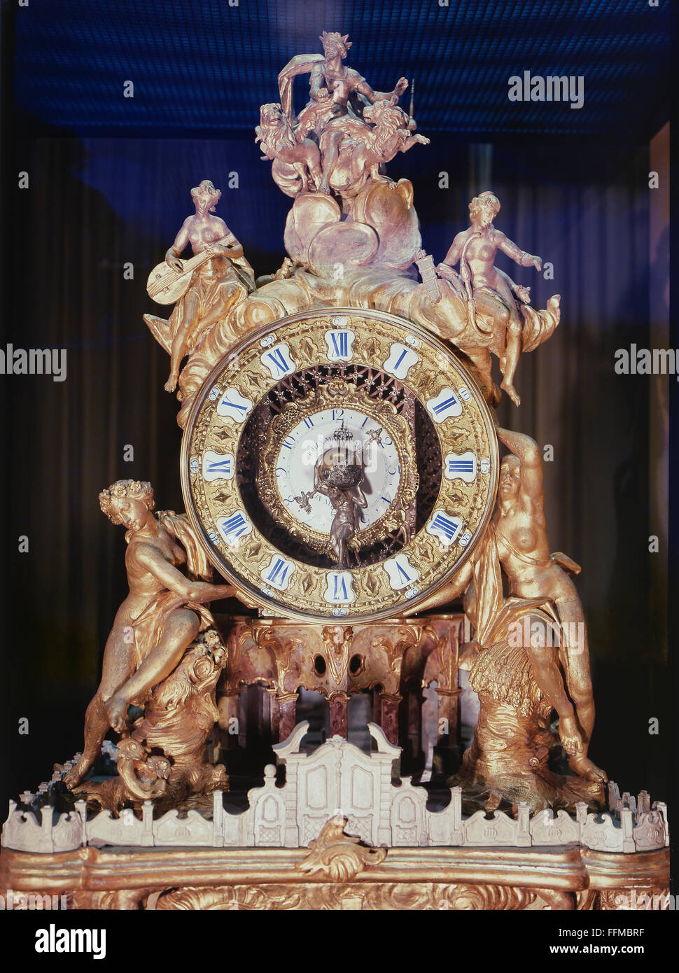 clocks, table clock with allegoric statuettes, by Johann Martin Arzt ...