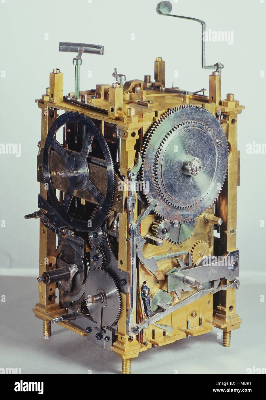 clock, clockwork of table clock, brass, gold-plated, bronze, silver ...